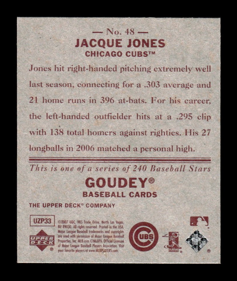 2007 Upper Deck Goudey Jacque Jones Red Backs #48 | eBay