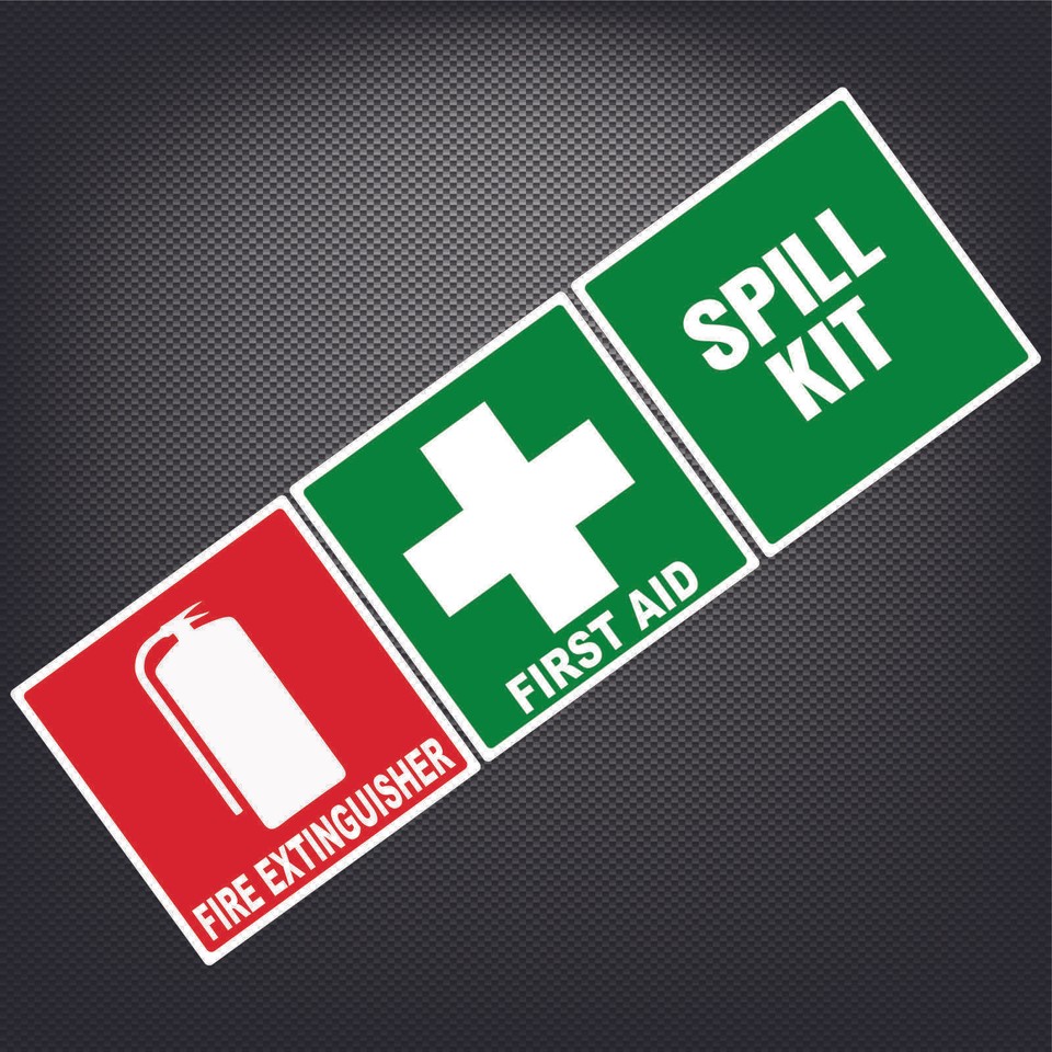 First Aid and Fire Extinguisher Spill Kit Decal Sticker Health Safety ...