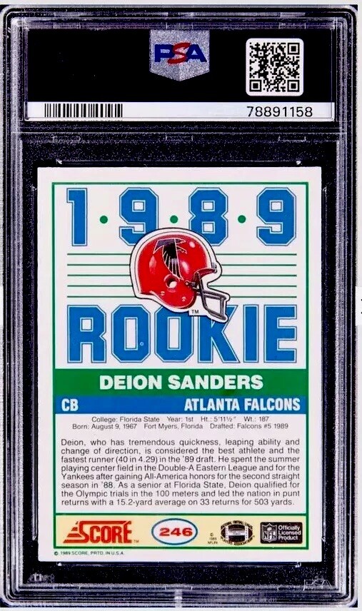 1989 SCORE #246 DEION SANDERS Signed Rookie Card RC GEM MINT PSA 10 ...