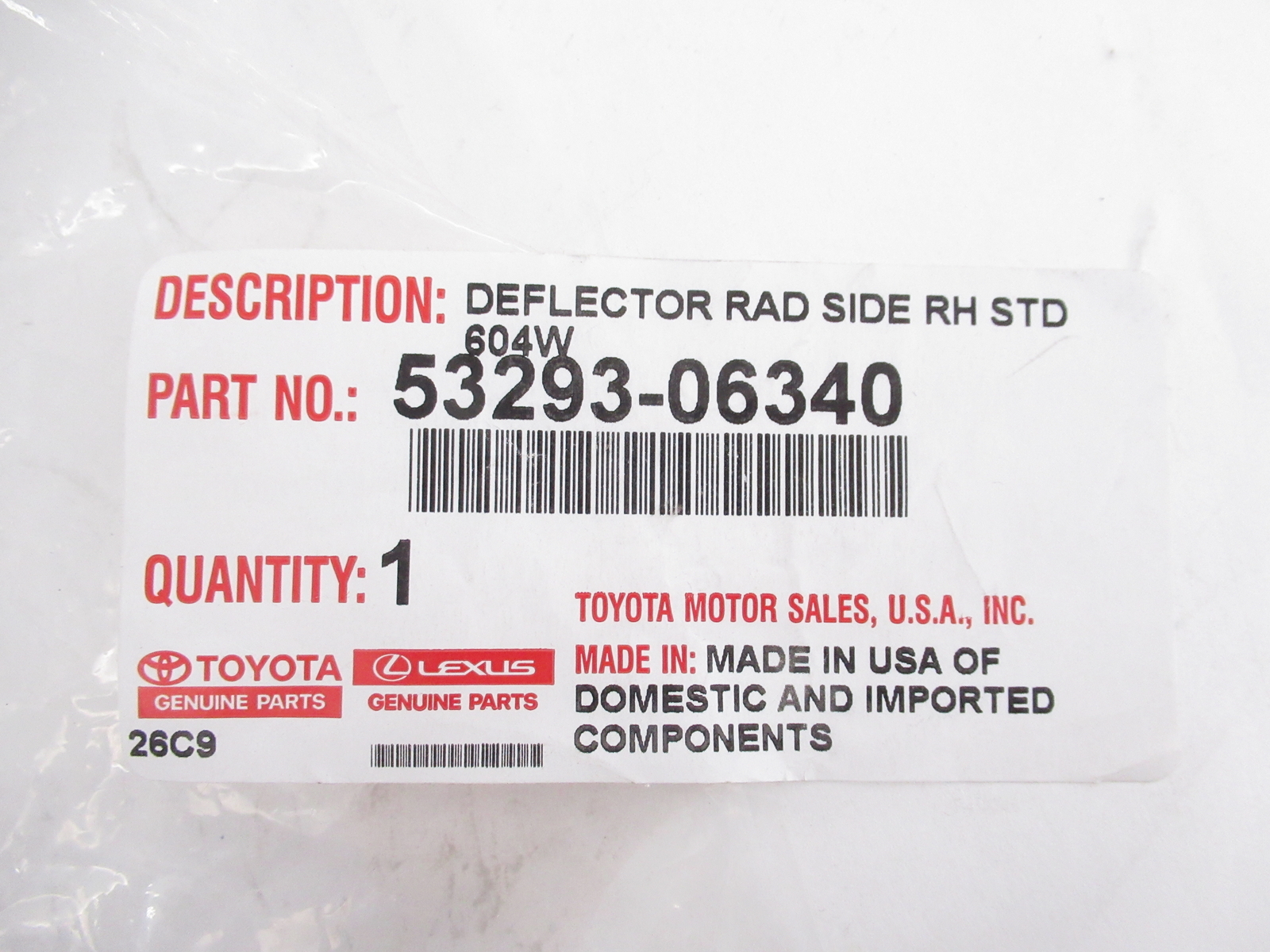 Genuine OEM Toyota 53293-06340 Passenger Radiator Support Air Guide 15 ...