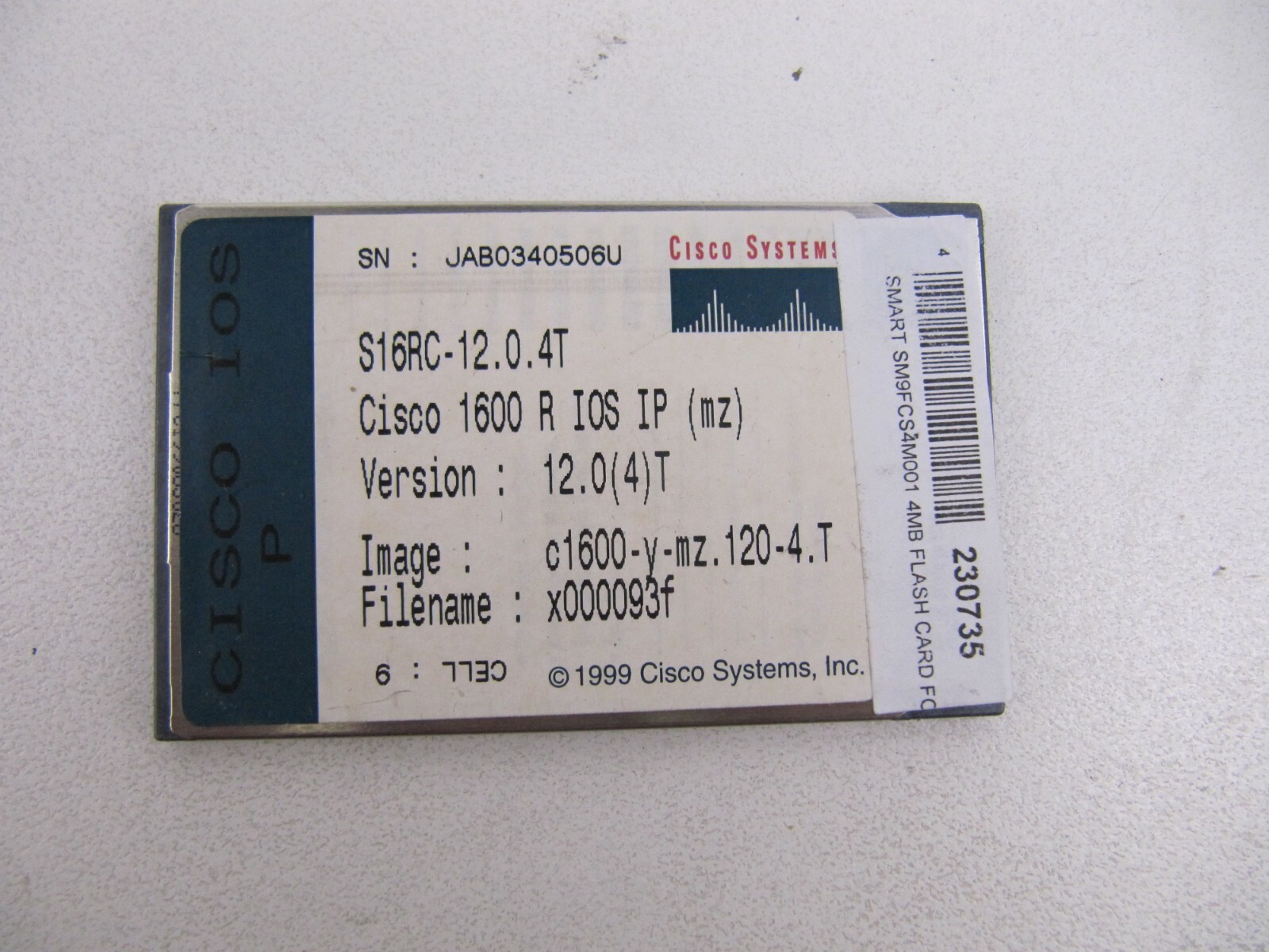 SMART 4MB FLASH CARD COMPACT CISCO ROUTER MEMORY SM9FCS4M001 1600 ...
