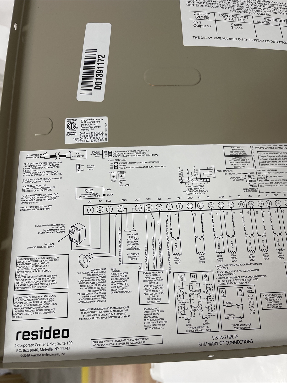 Honeywell Resideo Vista 21IPLTE Dual-Path Control Panel (Vista-21IP ...