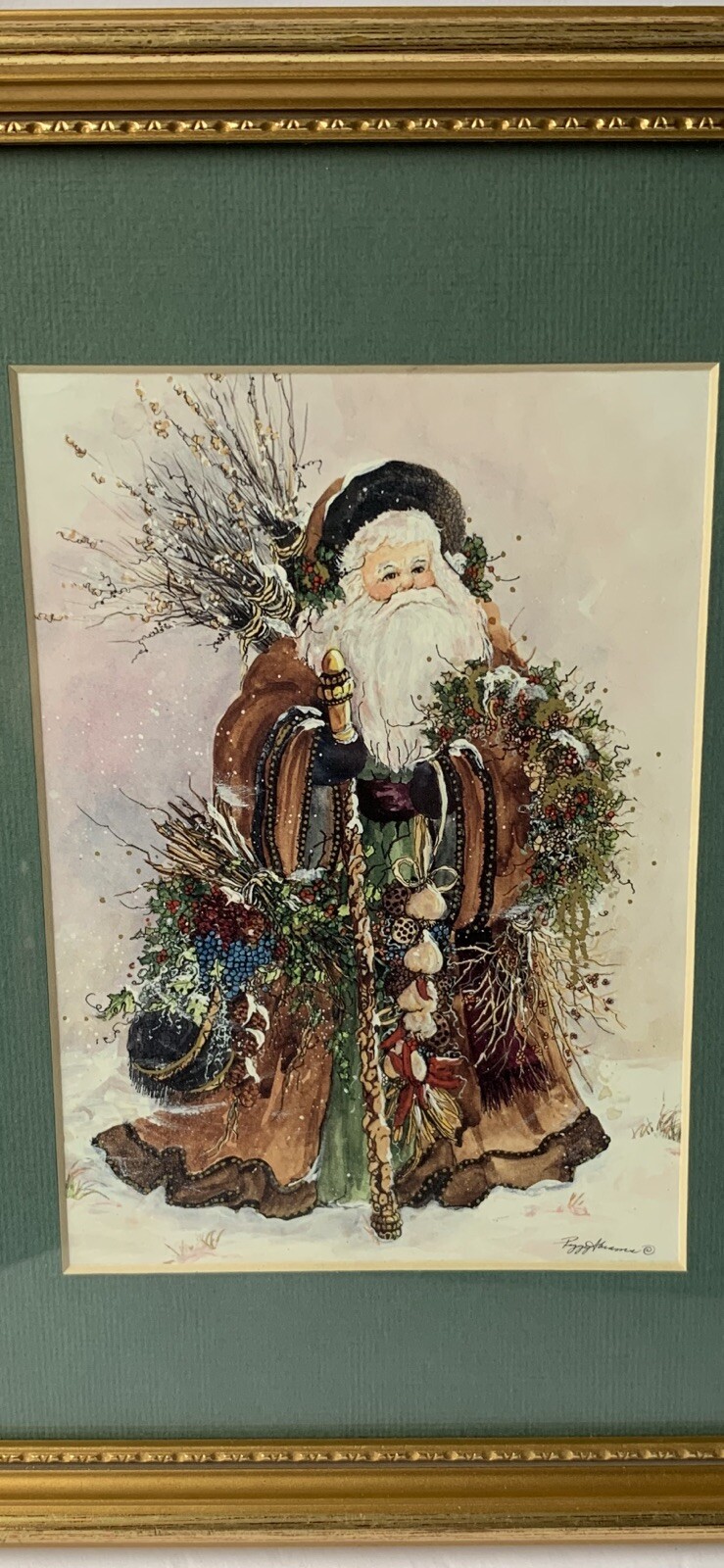 Art Santa's Bounty By Peggy Abrams Gold Frame Green Matted Christmas ...