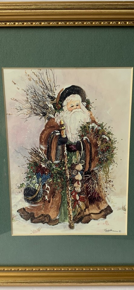 Art Santa's Bounty By Peggy Abrams Gold Frame Green Matted Christmas ...