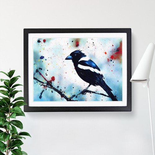 Magpie Bird Splash Vol.2 Abstract Wall Art Print Framed Canvas Picture ...