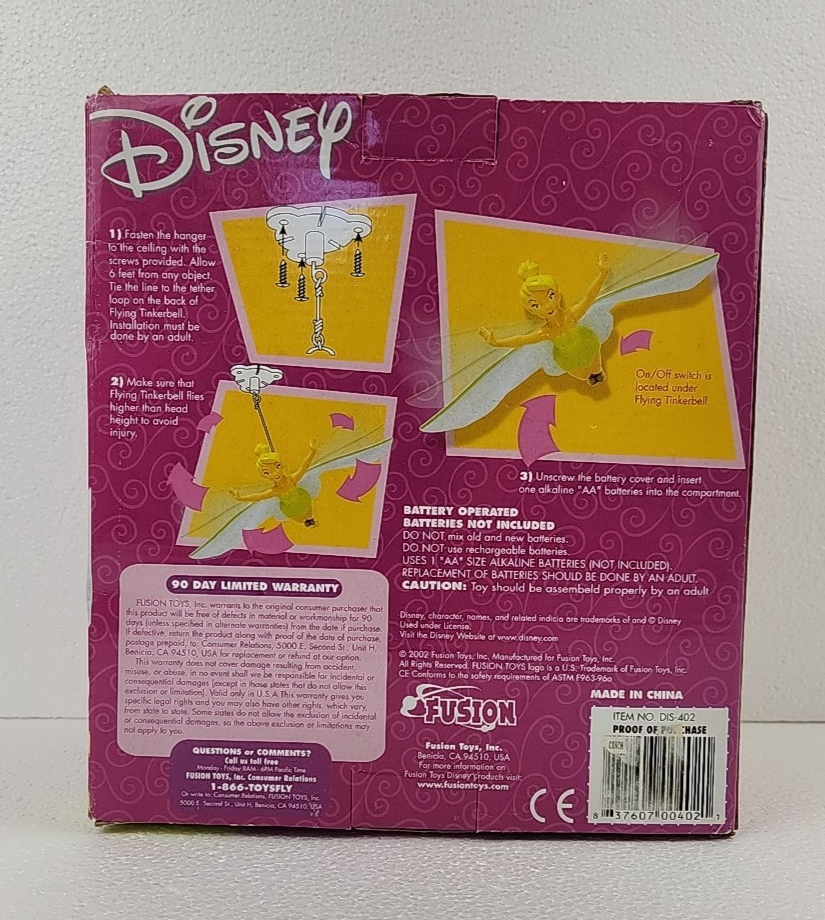 DISNEY TINKERBELL Tethered Flying Fusion Toys TINK 2002 Peter Pan New ...