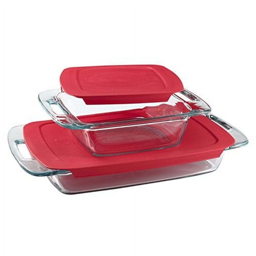 Pyrex Easy Grab 4-piece Glass Bakeware Set with Red Lids | eBay