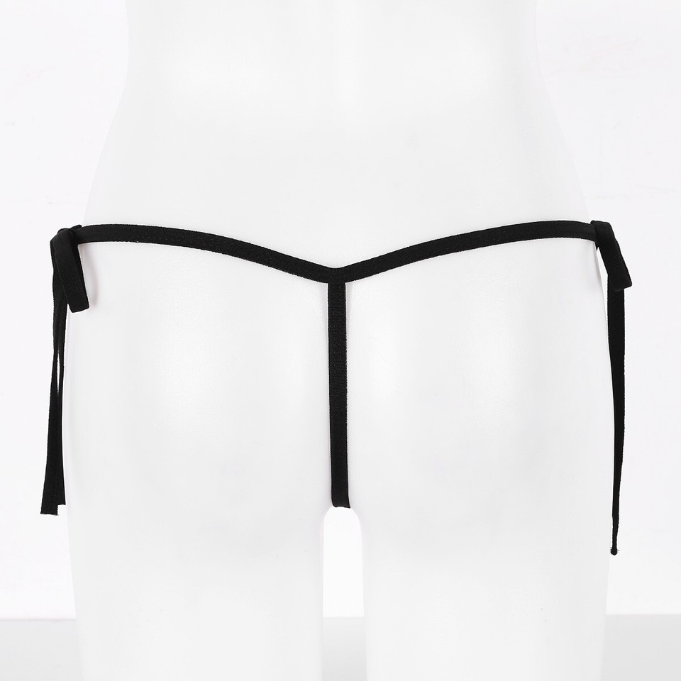 Womens Sheer Micro Mini Lingerie Set Halter Self-Tie Bra Top with G ...