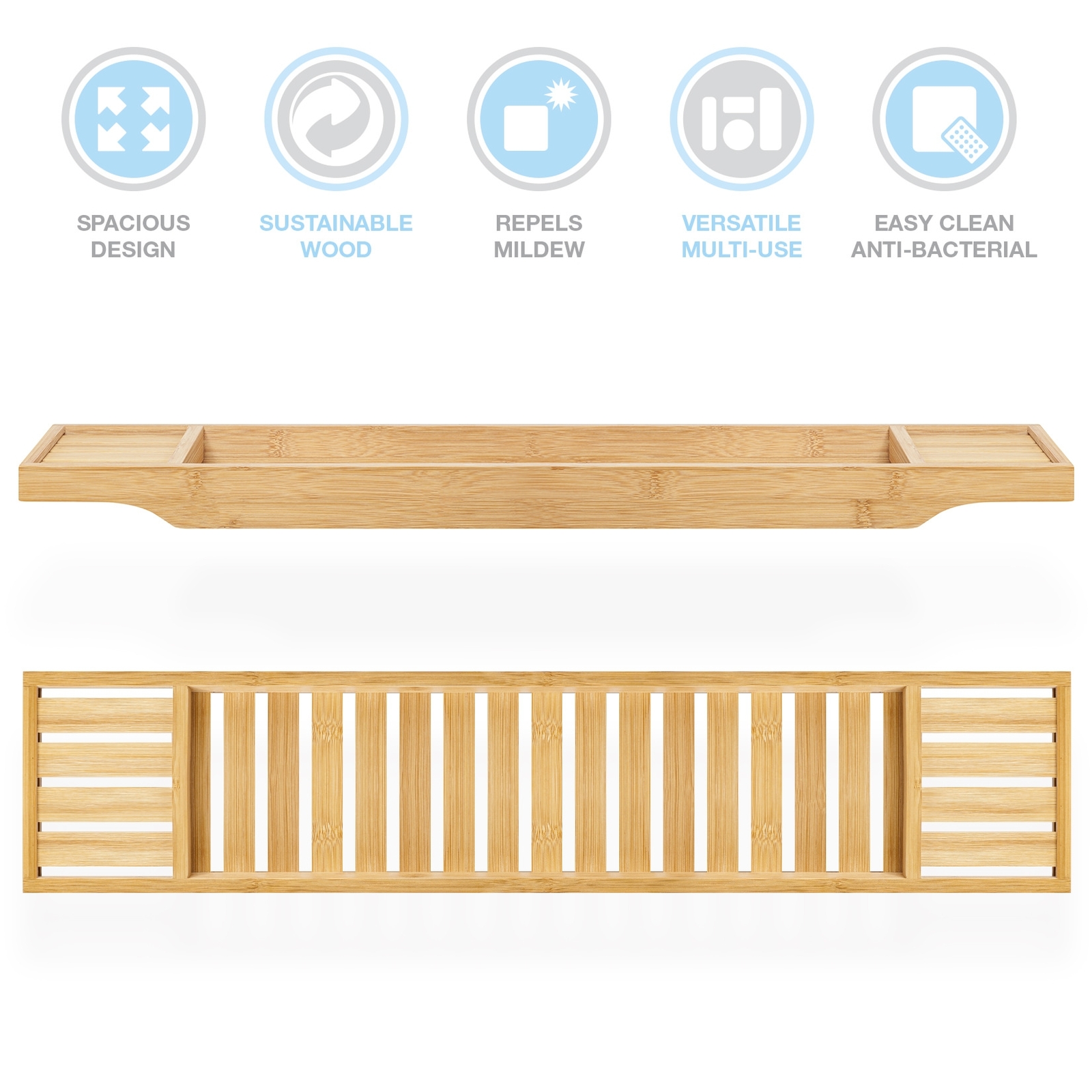 Woodluv Luxury Bamboo Bath Bridge Bath tub Rack StorageShelf, 100% ...