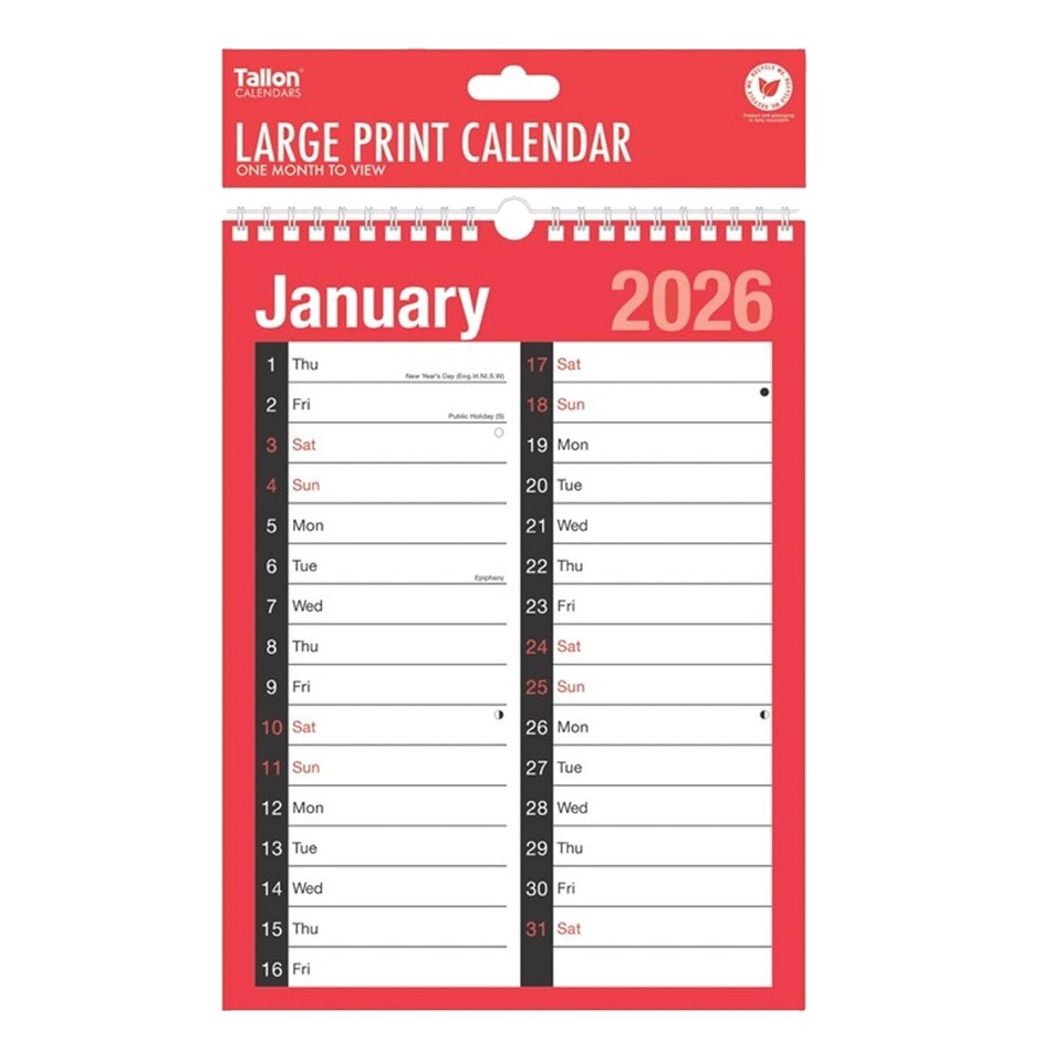 2026 A4 Large Print 2 Column Calendar Spiral Bound Month to View | eBay