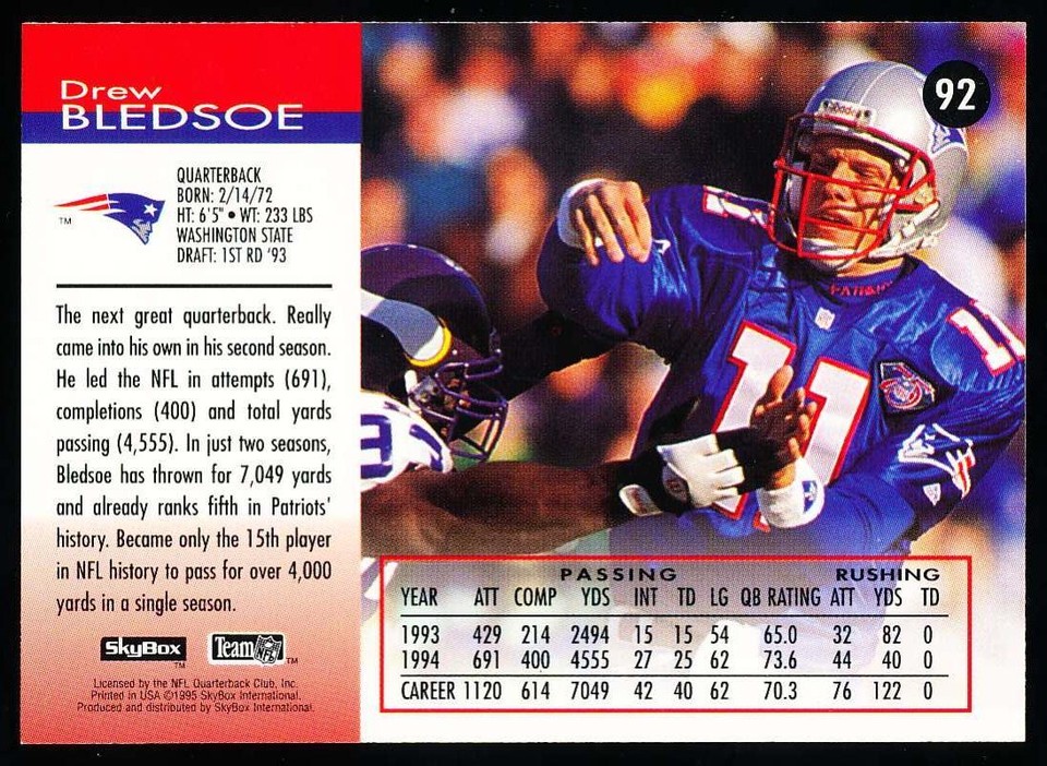 Drew Bledsoe 1995 SkyBox Impact Card# 92 | eBay