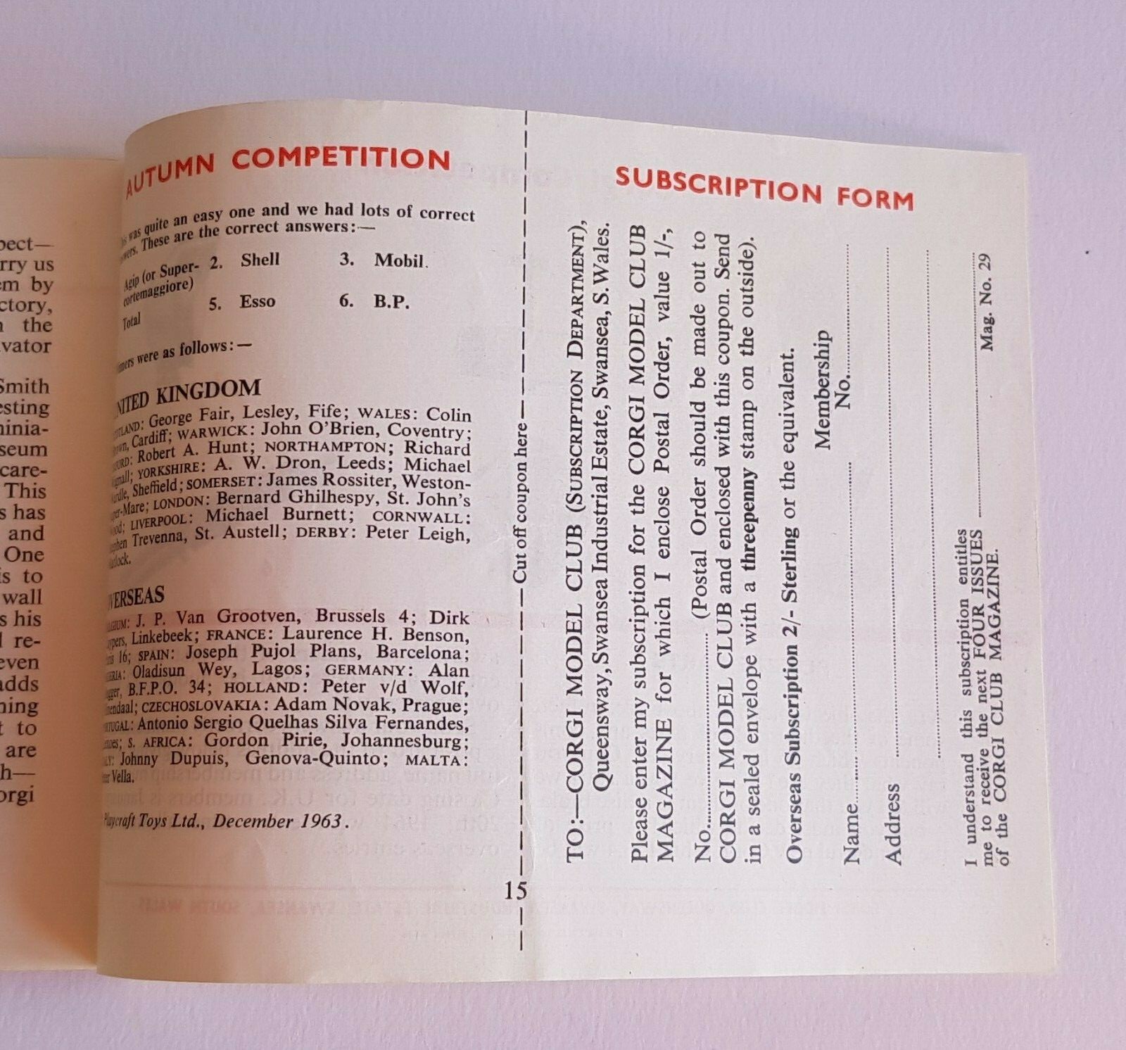 Original Corgi Club Magazine No. 29 Christmas 1963 Excellent Condition ...