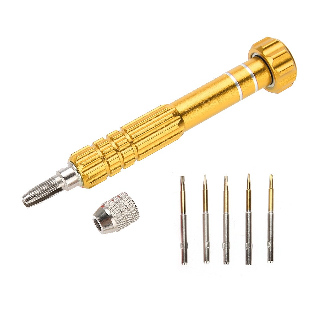 (Gold)Screwdriver Handle With 5 Precision Bits Phone Glasses Watch ...