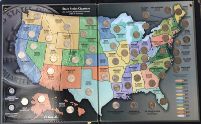STATE SERIES QUARTERS 1999-2009 COLLECTOR'S MAP w/50pc+ Coins | eBay