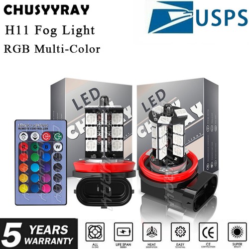 2pcs Multi-Color H11/H9/H8 RGB LED Headlight/Fog Light Bulb Safe ...