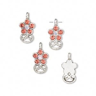 Drop, 4 Silver Plated Pewter Flower Charms with Swarovski Hyacinth ...