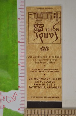 Vintage Matchbook Cover Sands Motel Fayeteville Hotel Arkansas AAA Lz3 ...
