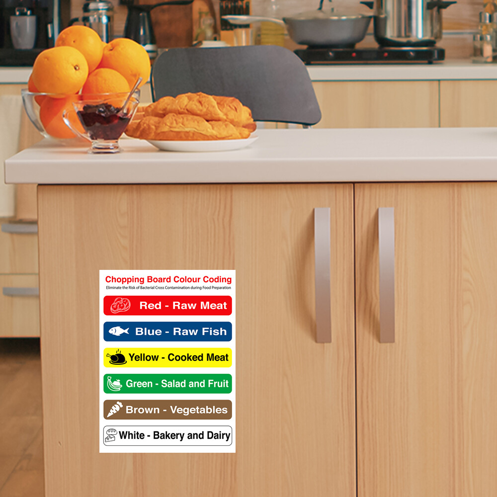Colour Coded Chopping Board Safety Notice Sign Waterproof Vinyl Sticker ...