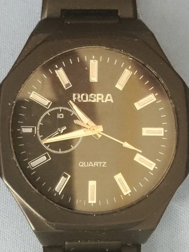 Rosra Quartz style watch Silicone Band new battery All Black | eBay