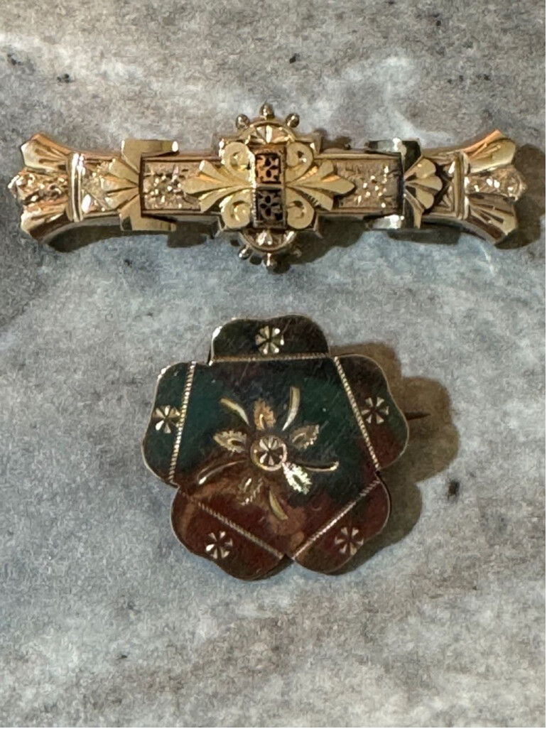 Set of 2 Victorian period gold filled pins - Gem