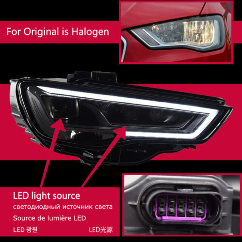 2013-2016 Audi A3 8V S3 LED Headlights DRL Sequential Turn Signal ...