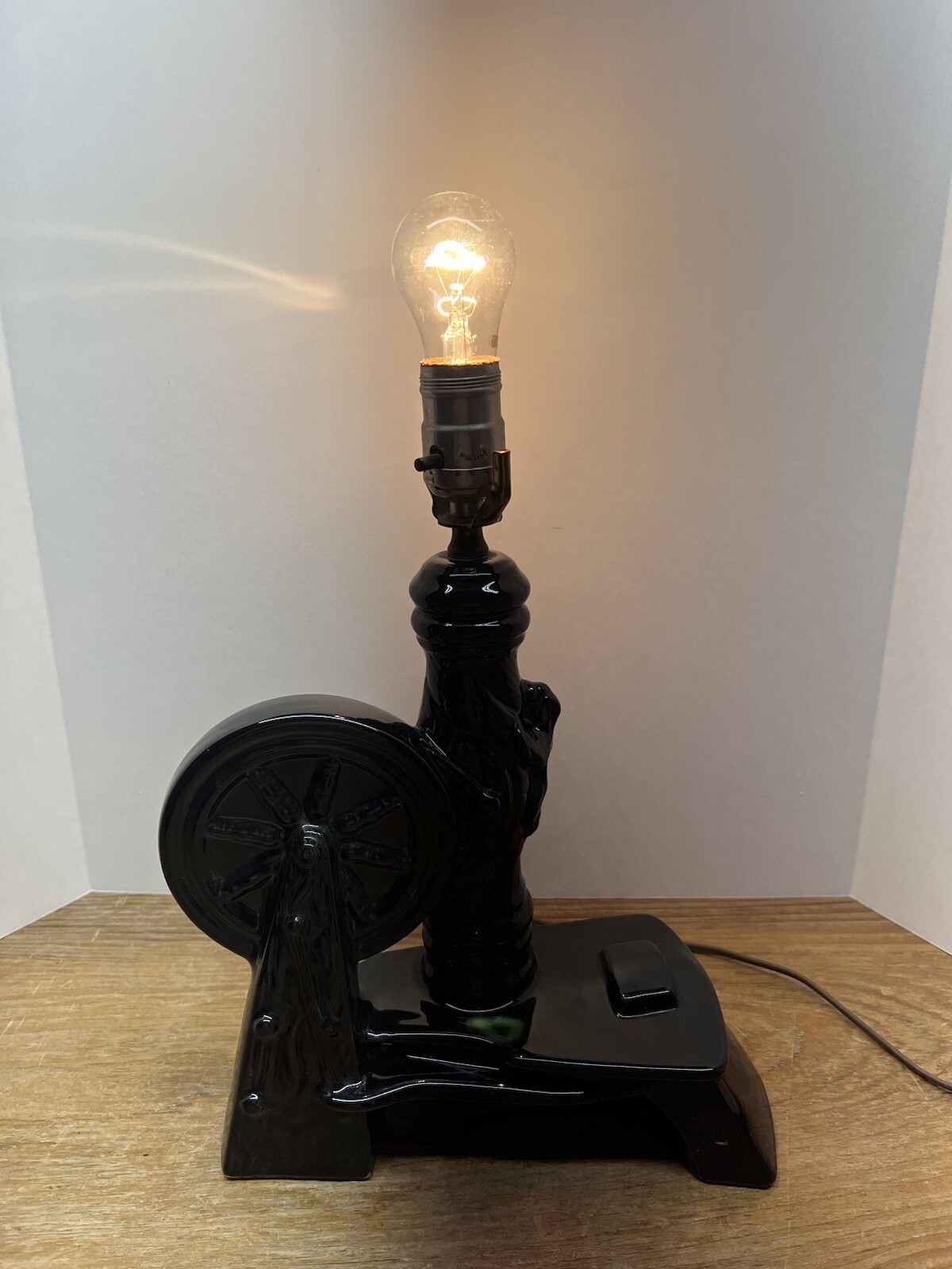 Vintage Ceramic Spinning Wheel Lamp Light Black Rare Art Deco | eBay