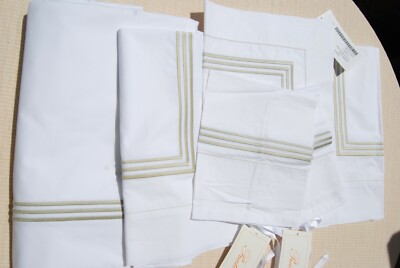 PRATESI HOTEL 3 LINE QUEEN DUVET COVER 7pc SET SAGE GREEN SHAMS ...