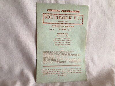 1975 RARE NON LEAGUE SOUTHWICK FC PROGRAMME IN GOOD WELL USED VINTAGE ...