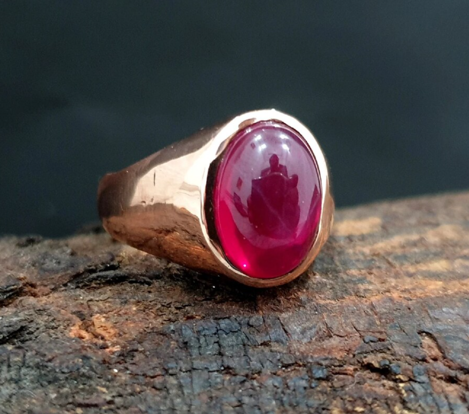 Rose Gold Ruby Ring Cabochon Deep Red Ruby Men's Ring Silver Men's Ruby ...
