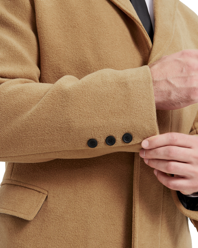 Mens Camel Wool Cashmere Bond Overcoat Long Winter Coat Covert Jacket ...