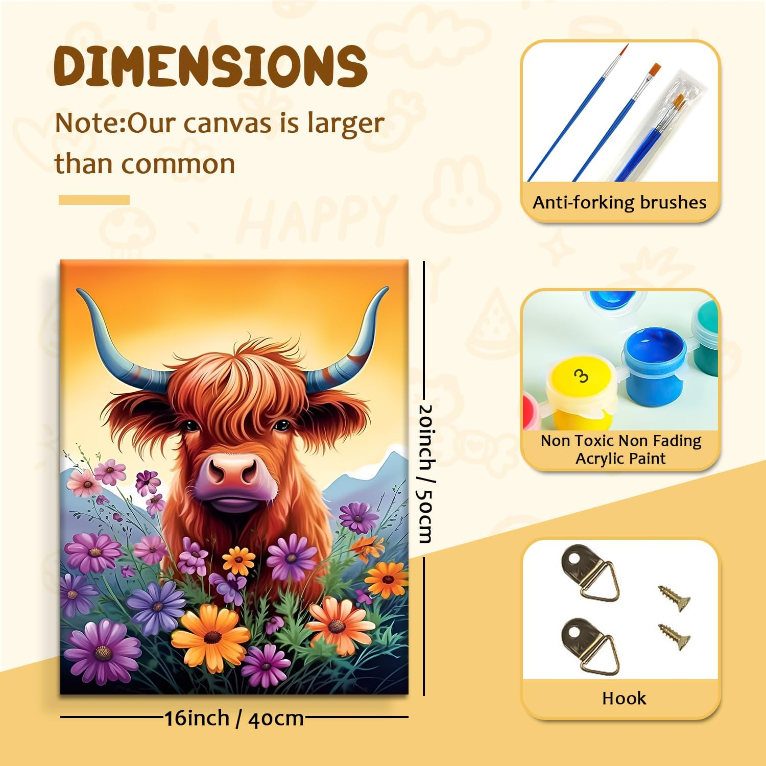 Cow Paint by Numbers Kit for Adults, Highland Cow Flowers Paint by ...