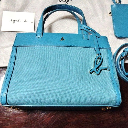 agnes b. Blue Leather 2-Way Bag with Strap & Card Case, Used, Unused ...