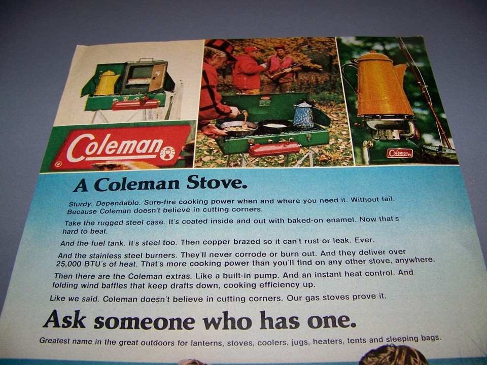 VINTAGE...1973 COLEMAN "COLEMAN STOVE"...1-PAGE COLOR SALES AD...RARE ...