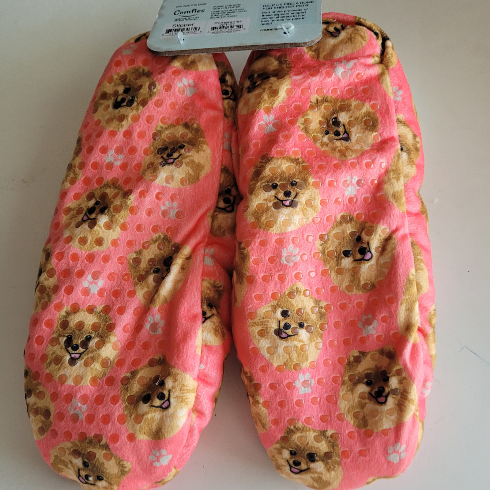 Pomeranian Dog Slippers Comfies Unisex Soft Lined Animal Print Booties ...