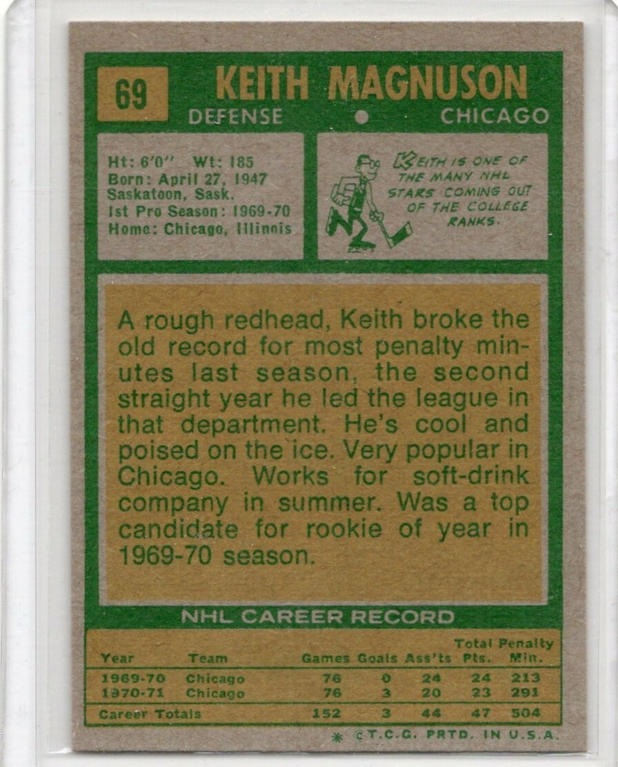 Keith Magnuson 4 Card Lot 1970-71 O-Pee-Chee RC and 71-72 Topps 3 cards ...