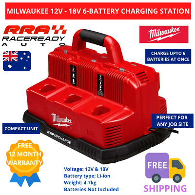 Milwaukee 6 Bay Battery Charger 12V - 18V Multi Voltage Charging ...