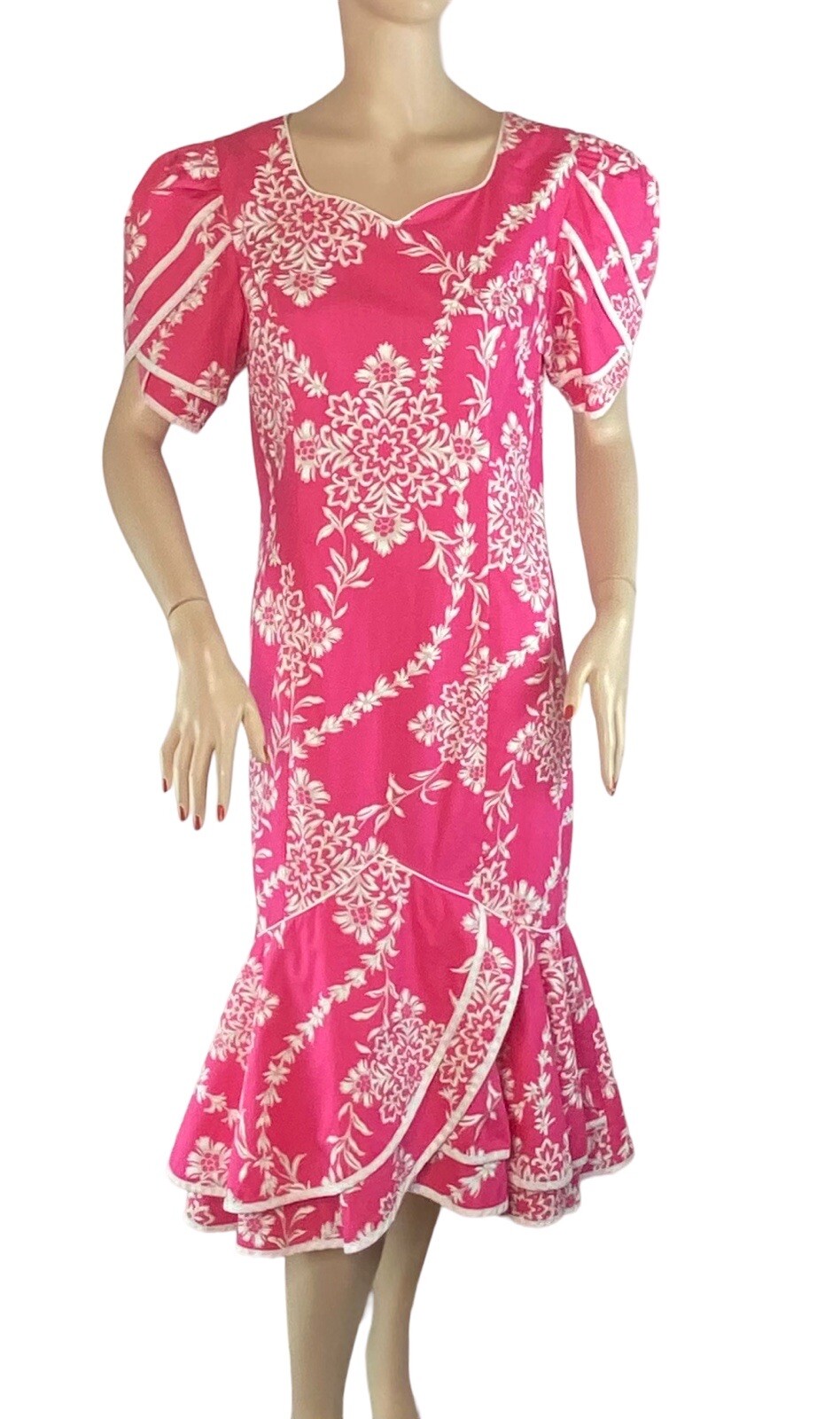 Vintage Shannon Marie Pink Floral Hawaiian Dress Talo… - Gem