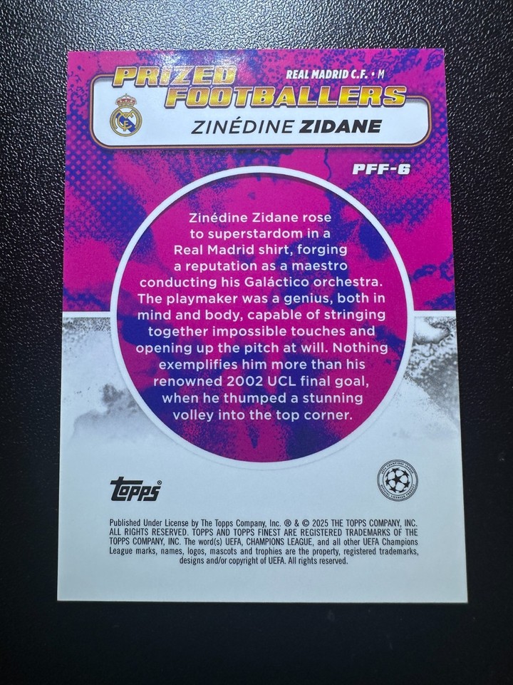 2024-25 Topps Finest soccer prized footballers-Zinedine Zidane-Red ...