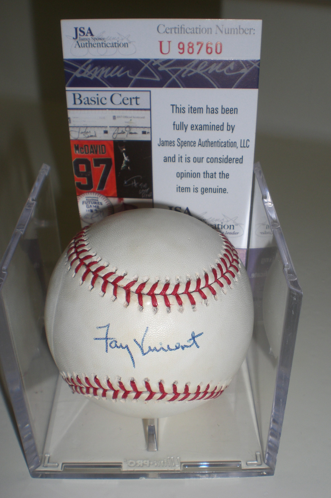COMMISSIONER FAY VINCENT ('89-'92) SIGNED MAJOR LEAGUE BASEBALL JSA COA ...