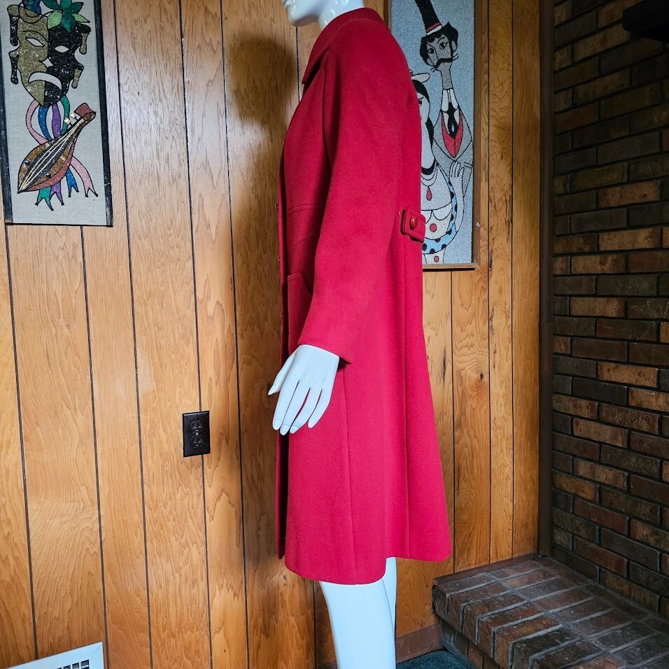Vtg 60s Mod Winter Space Age Moon Pockets Red Wool Dress Long A Line ...