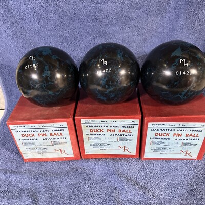 NEW OLD STOCK MANHATTAN HARD RUBBER DUCKPIN BOWLING BALLS DUCK PIN 1959 ...