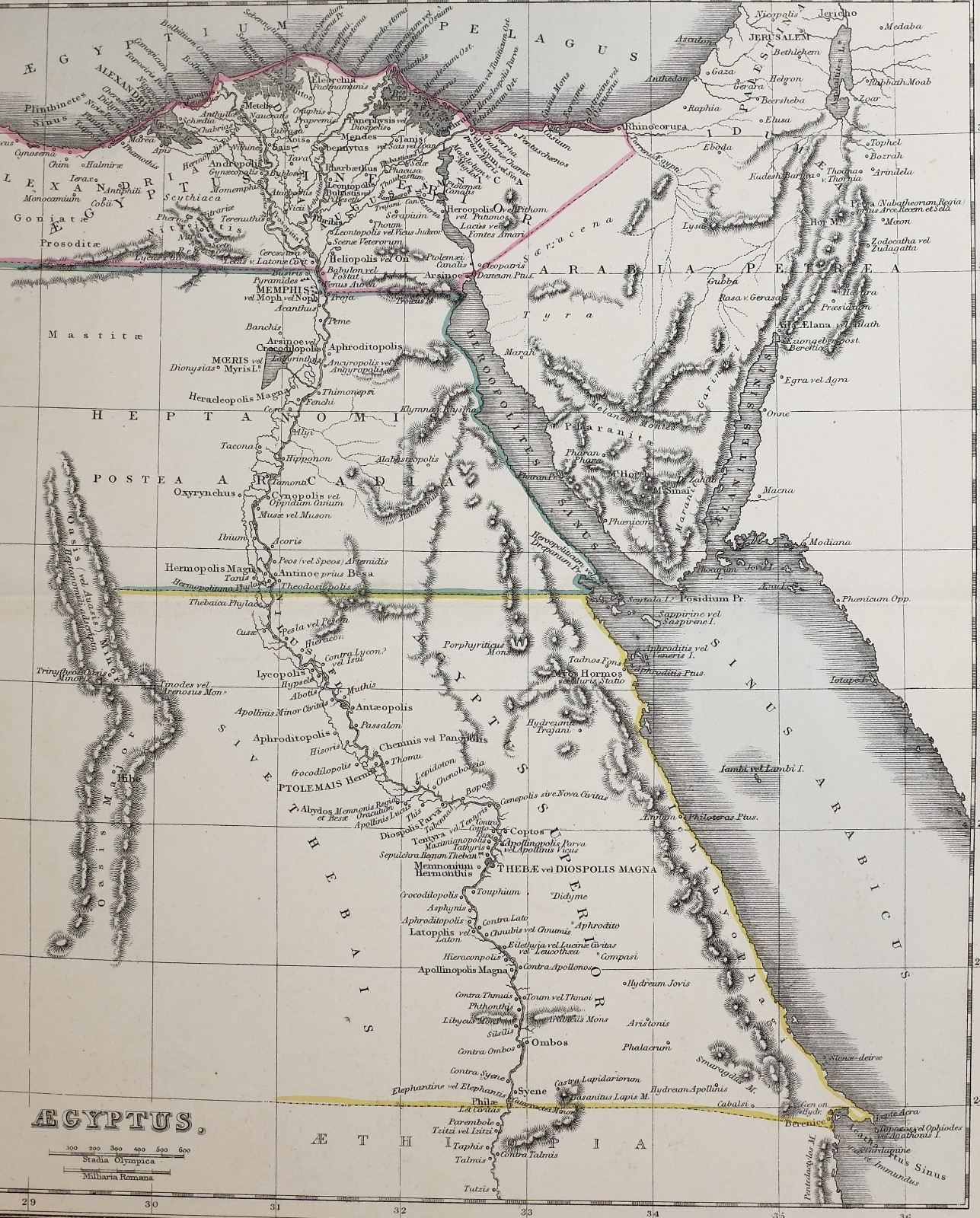 1857 ANCIENT MAP HAND COLOURED AEGYPTUS EGYPT ~ MEMPHIS DELTA NILE ...