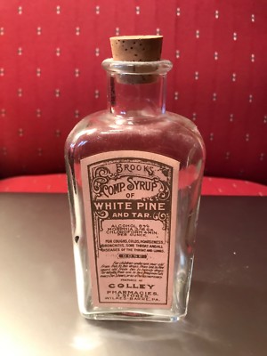 Brooks Vintage Pine & Tar Oil Glass Bottle & Cork - Mint! | eBay