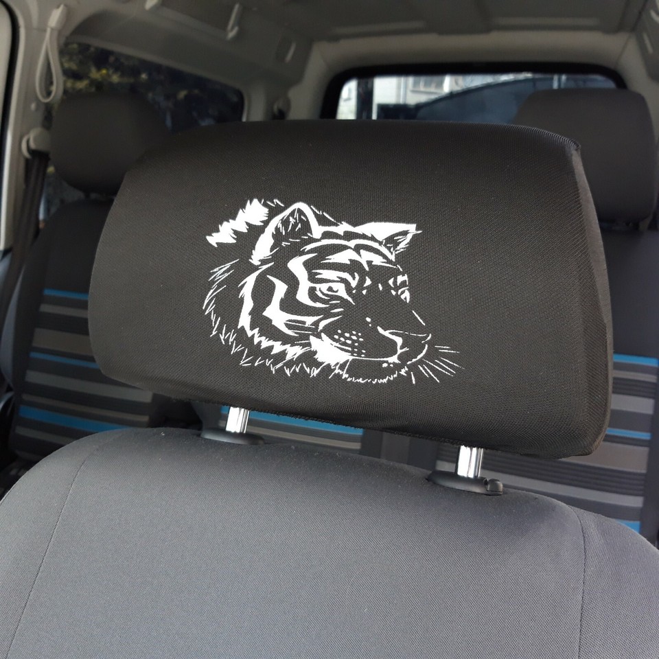 Tiger Pair Black Racing Headrest Covers Car Van Bus Head Rest Covers | eBay