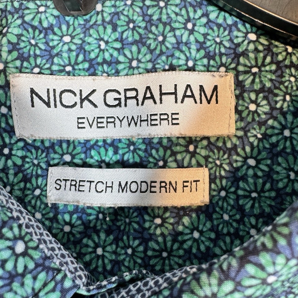 Nick Graham Floral Button Down Shirt - Stretch Modern Fit Green/Blue ...