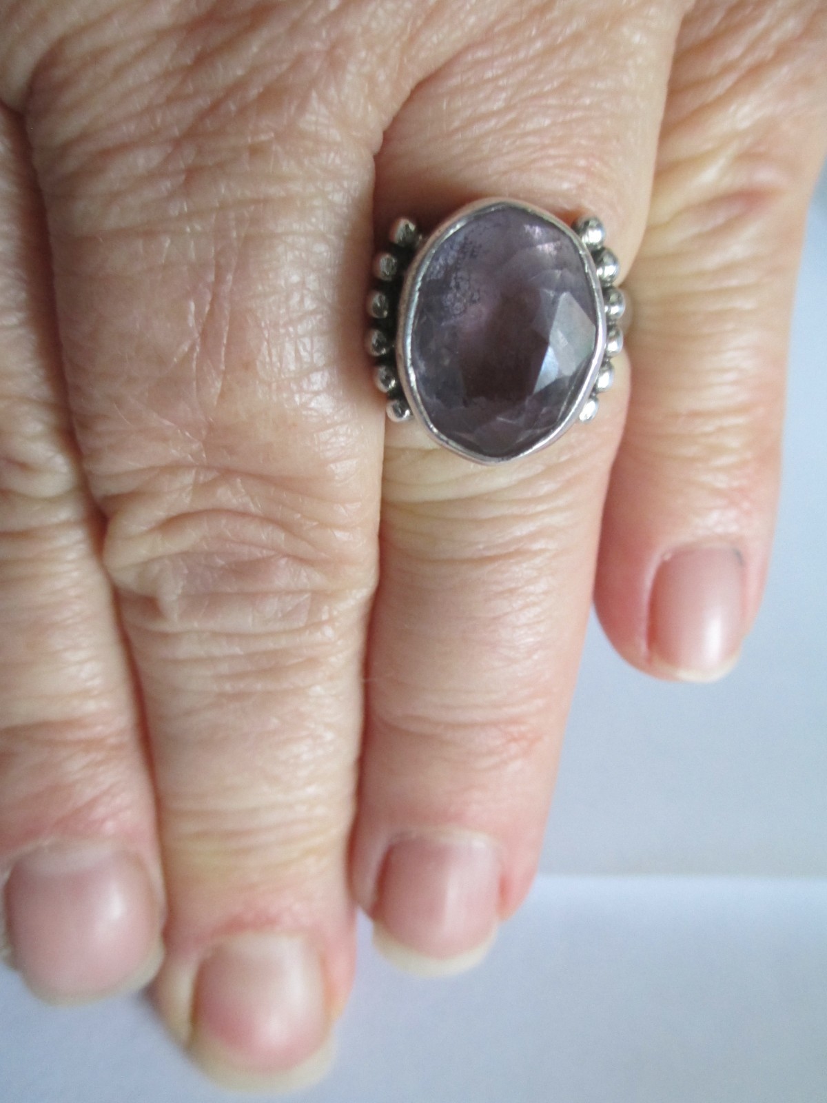 CUSTOM STERLING SILVER Size 7 RING w LARGE PURPLE MUL… - Gem