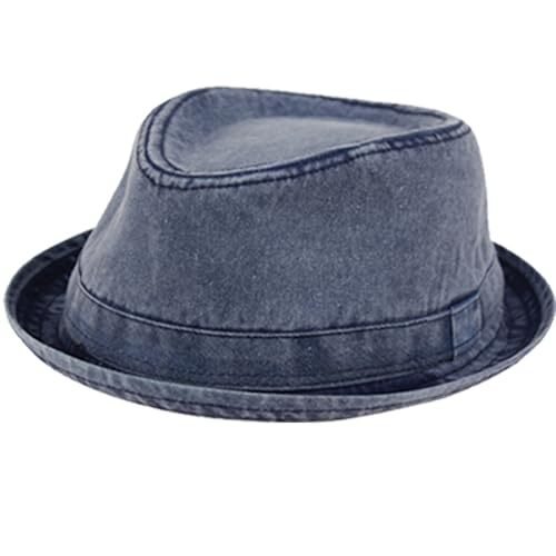 Men's Casual Vintage Style Washed Cotton Fedora Hat Small-Medium Navy ...