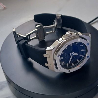 Custom G-Shock CasiOak Mod – Silver Stainless Steel Bezel and Black ...