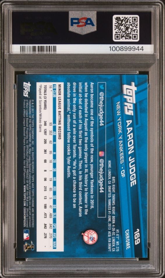 2017 Topps Chrome Aaron Judge Catching #169 PSA 10 RC Rookie Card ...