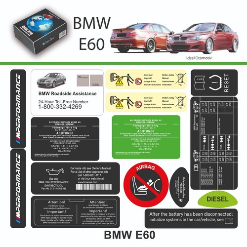 2003-2010 BMW 5 Series E60 Decal Sticker For All Models Engines | Front ...